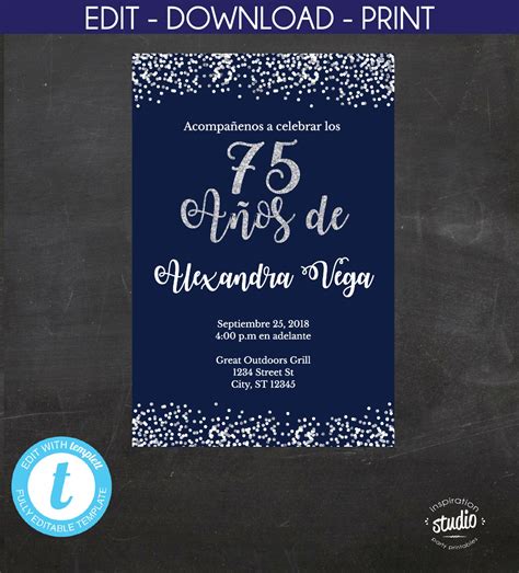 75 Años De Invitación De Cumpleaños Spanish Español Invitación De