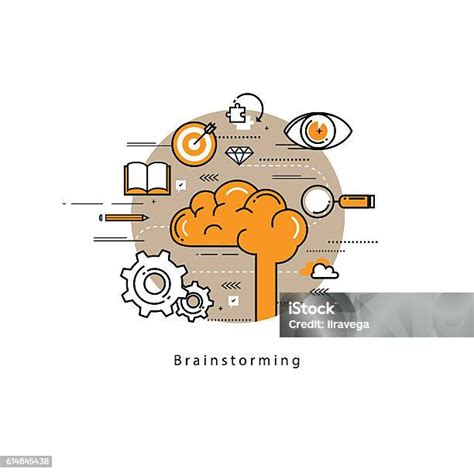 브레인스토밍 및 분석 플랫 라인 비즈니스 벡터 일러스트 디자인 배너 디자인에 대한 스톡 벡터 아트 및 기타 이미지 디자인