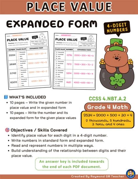 Expanded Form 4 Digit Numbers Place Value Worksheets Grade 4 Math 4