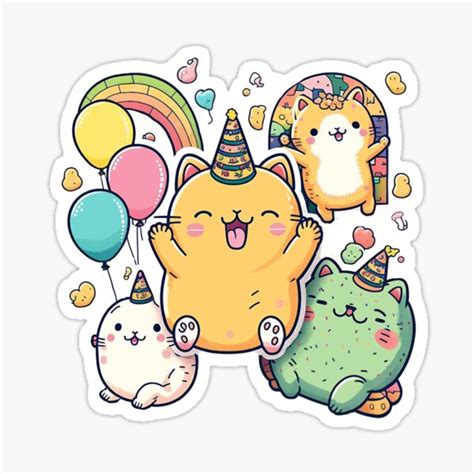 Kawaii Cute Party Cats Celebrate Like Its 1999 Sticker For Sale By