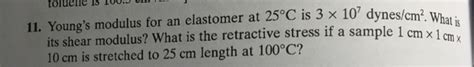 Solved 11 Youngs Modulus For An Elastomer At 25°c Is 3 X