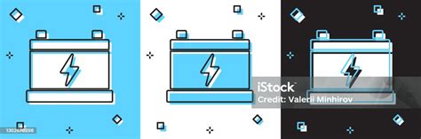 파란색과 흰색 검은 색 배경에 격리 된 자동차 배터리 아이콘을 설정합니다 어큐뮬레이터 배터리 에너지 전력 및 전기 축적기 배터리 벡터 검은색에 대한 스톡 벡터 아트 및 기타