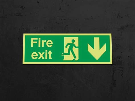 Fire Exit Down Glow In The Dark Safety Sign Free Delivery