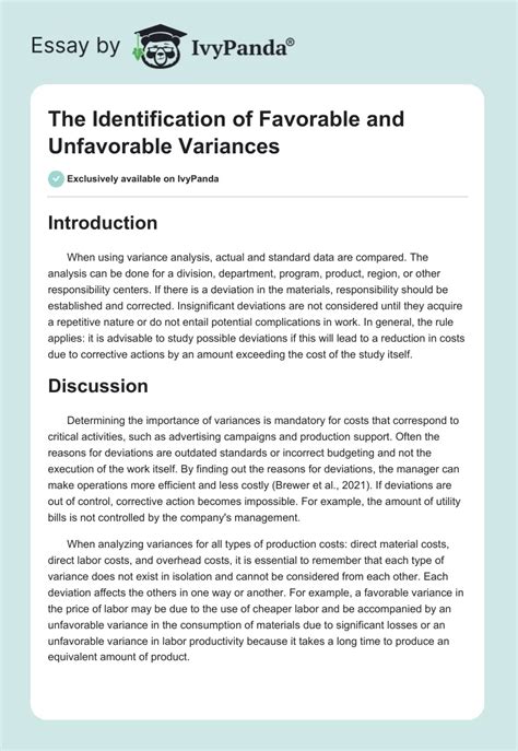 The Identification Of Favorable Variances 352 Words Essay Example