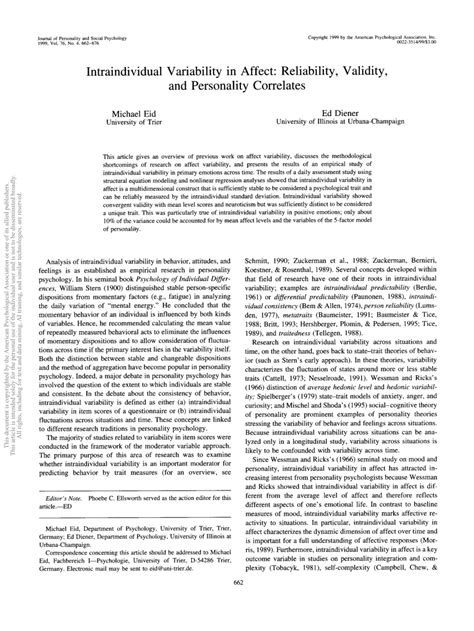 Intraindividual Variability In Affect Reliability Validity And Personality Correlates