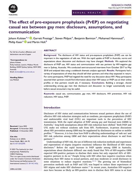 Pdf The Effect Of Pre Exposure Prophylaxis Prep On Negotiating Casual Sex Between Gay Men