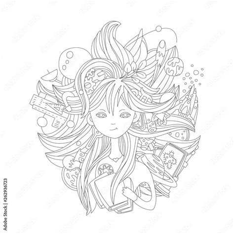 Cute Hand Draw Illustration About Science Girl Science Elements