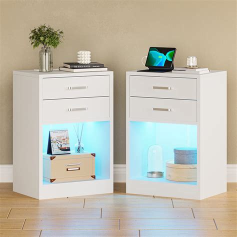 Adorneve Led Nightstands Set Of 2night Stands For Bedrooms