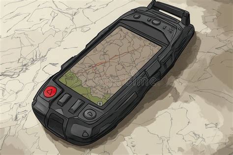 A Rugged Handheld Gps Device Displaying A Topographical Map Stock