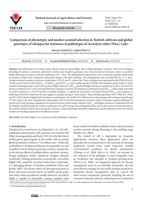 Pdf Comparison Of Phenotypic And Marker Assisted Selection In Turkish Cultivars And Global