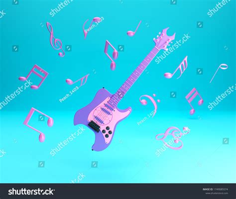 3d Illustration Guitar Music Notes Floating Stock Illustration