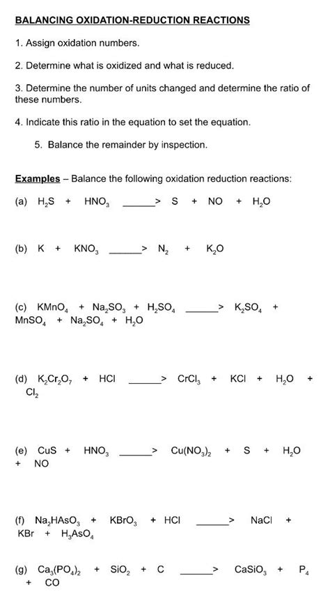 Solved Balancing Oxidation Reduction Reactions 1 Assign