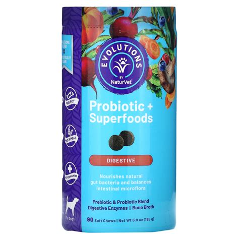 NaturVet, Пробиотики и суперпродукты, для пищеварения, для собак, 90 ...