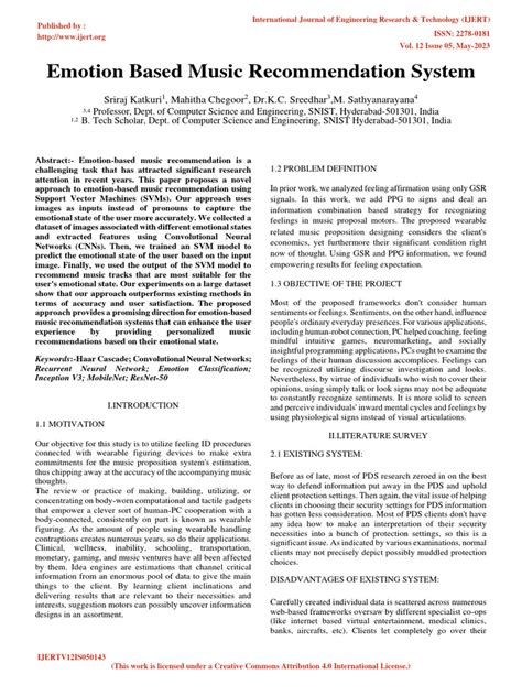 Emotion Based Music Recommendation System Ijertv12is050143 Pdf