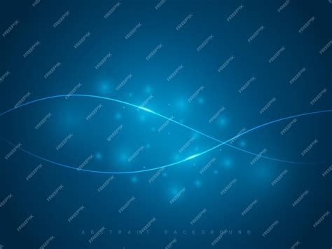 빛나는 곡선과 사실적인 광선 입자가 있는 진한 파란색 그라데이션 추상 배경 프리미엄 벡터