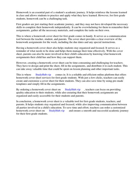 Homework Cover Sheet First Grade Pdf Homework Notebook