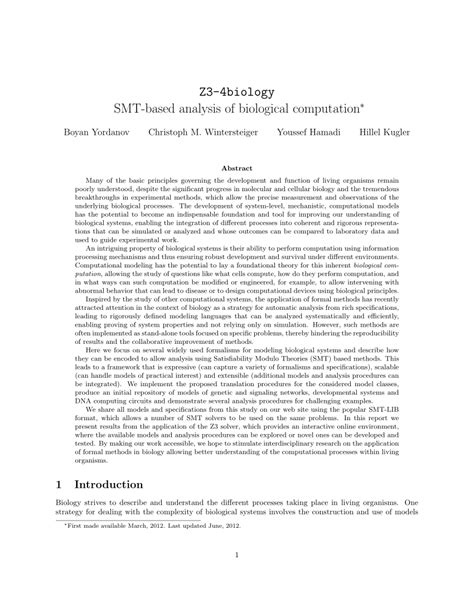 Pdf Smt Based Analysis Of Biological Computation
