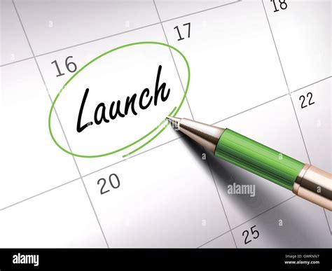 Launch Word Marked On A Calendar By A Green Ballpoint Pen 3d