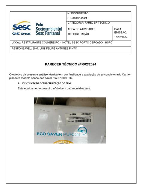 Parecer Tecnico Ar Colhereiro Hspc Pdf Ar Condicionado