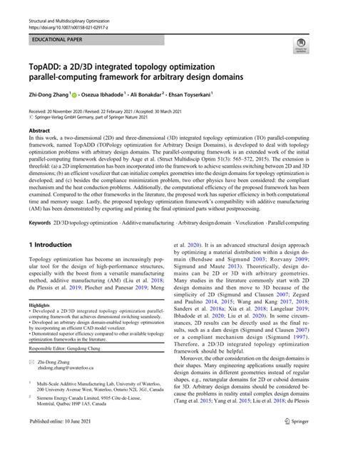 PDF TopADD A D D Integrated Topology Optimization Parallel Computing Framework For