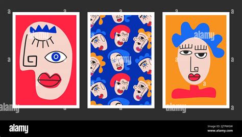 Cubism Wall Art Surrealistic Abstract Woman Face Posters Set Stock