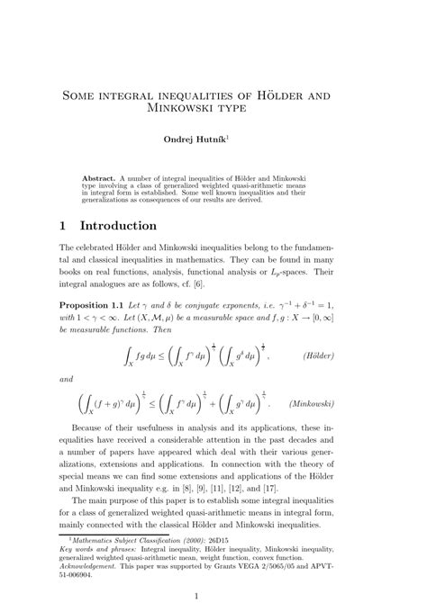 Pdf Some Integral Inequalities Of Hölder And Minkowski Type