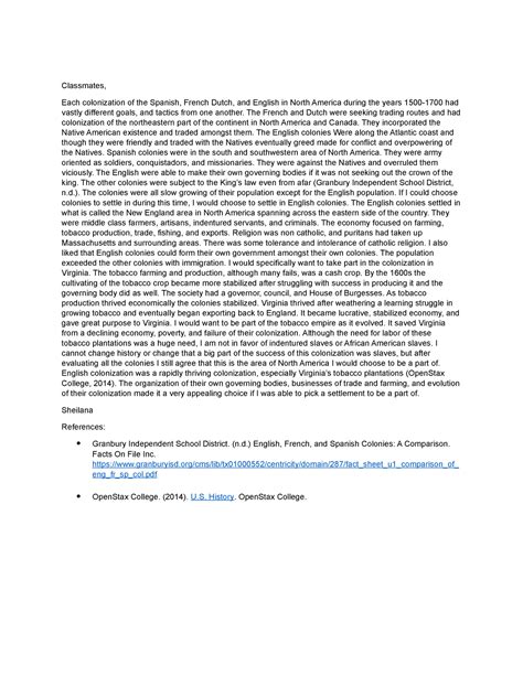 Us History Unit 2 Unit 2 1 Db Colonial Settlementunit 2 1 Db Colonial Settlement Discuss The