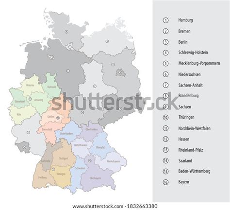 Detailed Vector Map Federal States Germany Stock Vector Royalty Free