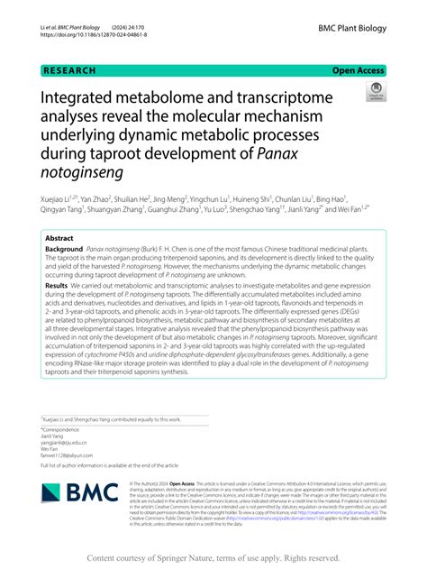 Pdf Integrated Metabolome And Transcriptome Analyses Reveal The