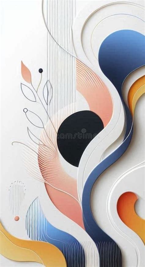 Abstract Paper Art Layered Waves And Botanical Elements In Earth Tones Stock Illustration