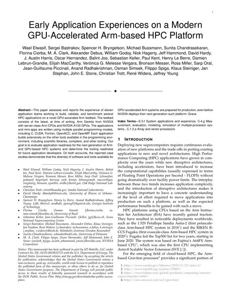 PDF Early Application Experiences On A Modern GPU Accelerated Arm Based HPC Platform