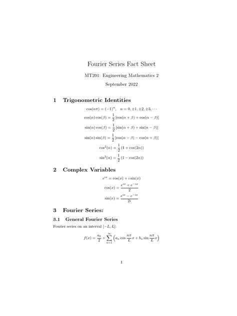 Fourier Series Fact Sheet Corrected Pdf Geometry Mathematical Objects