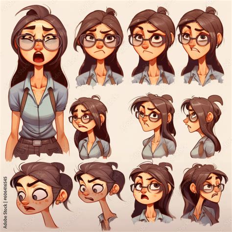 Ilustración De Stock 2d Geek Girl As 2d Character Design Sprite Sheet