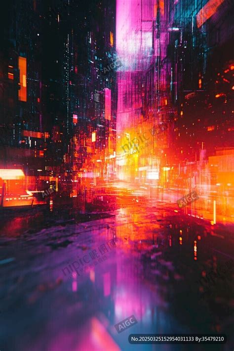Ai创作图赛博朋克 城市 夜景 霓虹 光影 街道 建筑 科技感 未来感 灯光 反射 色彩 潮湿 都市 幻想 昵图网