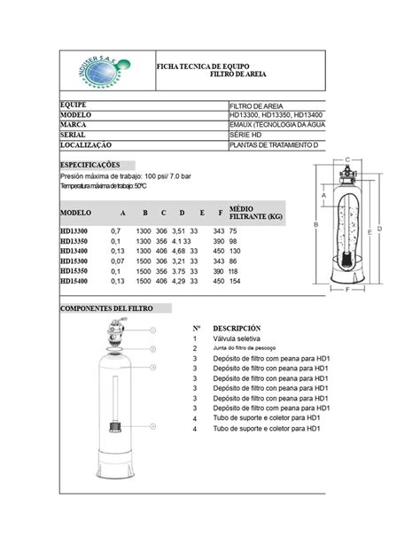 Ficha Técnica Do Filtro De Areia Hd Pdf Válvula Filtragem