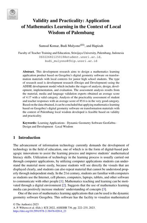 Pdf Validity And Practicality Application Of Mathematics Learning In