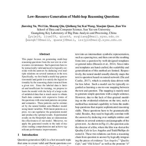 Low Resource Generation Of Multi Hop Reasoning Questions Acl Anthology