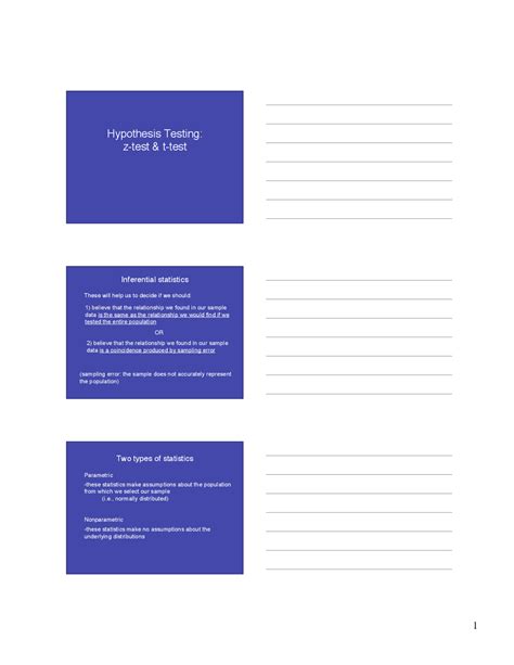Hypothesis Testing Z Test And T Test 1 Slides Psy 301 Docsity