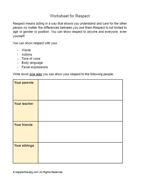 Worksheet For Respect Happiertherapy Worksheets Library