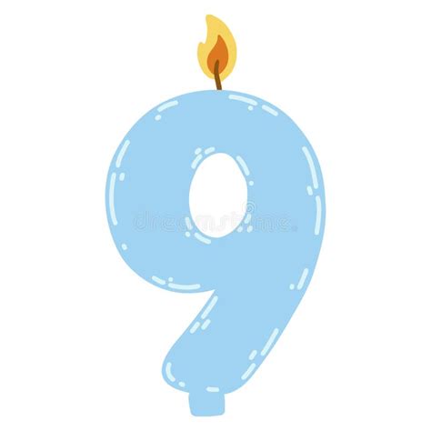 Candle Number Nine In Flat Style Hand Drawn Vector Illustration Of 9