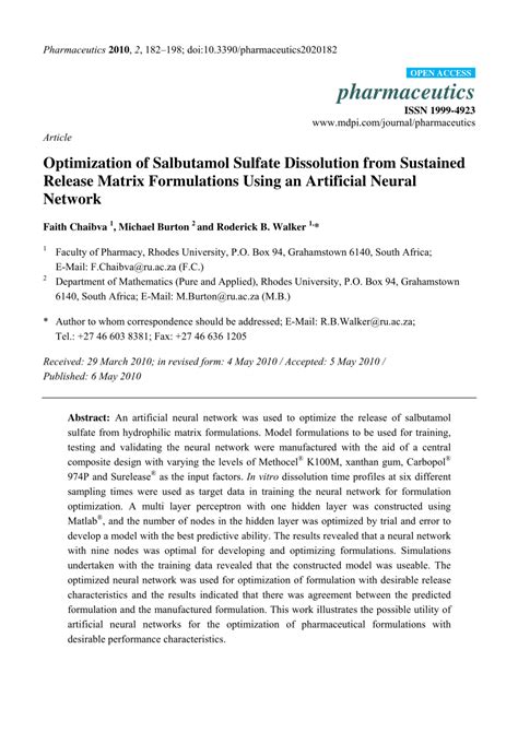 Pdf Optimization Of Salbutamol Sulfate Dissolution From Sustained Release Matrix Formulations