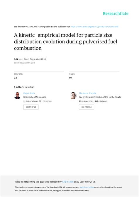 pdf a kinetic empirical model for particle size distribution