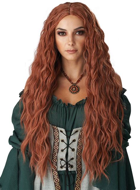 Auburn Long Wavy Renaissance Wig Womens Renaissance Costume Wig