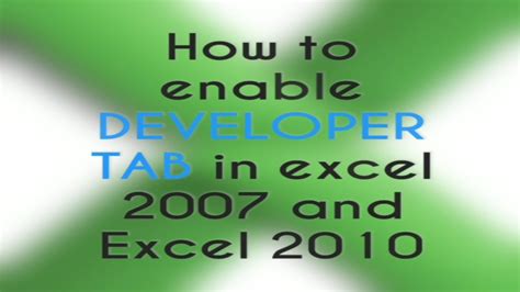 HOW TO ENABLE DEVELOPER TAB IN EXCEL YouTube
