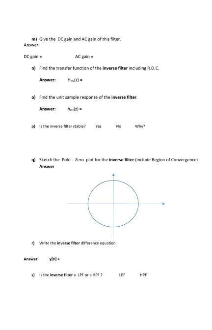 Solved Problem A Discrete Time Filter Is Given By Its