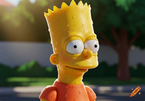 Hyper Realistic 3d Render Of A Sweaty Bart Simpson Outdoors Under