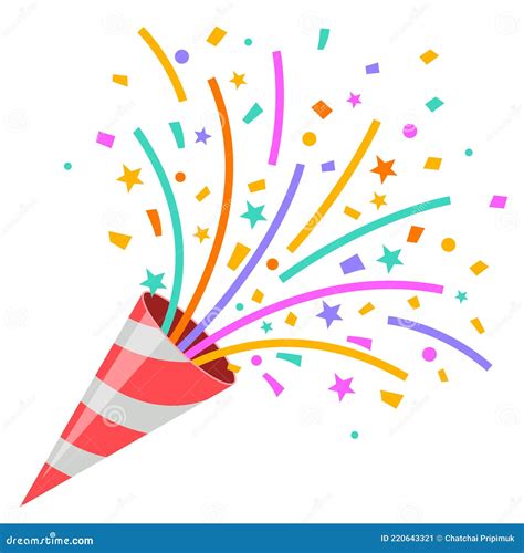Exploding Party Popper On White Background Stock Vector Illustration Of Cartoon Ribbon 220643321