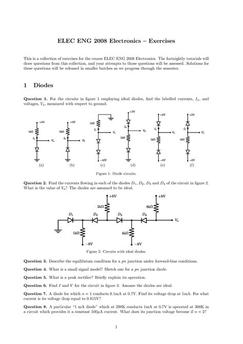 Tutorial Work 1 10 With Practice Questions With Solutions Elec Eng 2008 Electronics