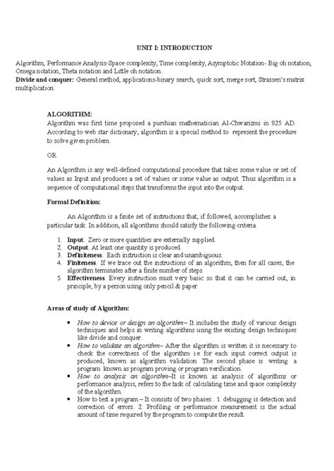 Csm Daa Unit I Introduction To Algorithms And Performance Analysis