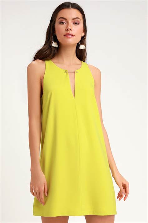 Chic Chartreuse Dress Chartreuse Shift Dress Gold Bar Dress Lulus